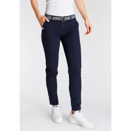 Delmao Damen DELMAO Chinohose mit passendem G&uuml;rtel blau 42, N-Gr