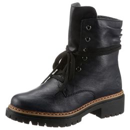 Rieker Damen Schn&uuml;rboots , Stiefelette, Profilsohle, Blockabsatz, mit l&auml;ssiger Schn&uuml;rung blau 43