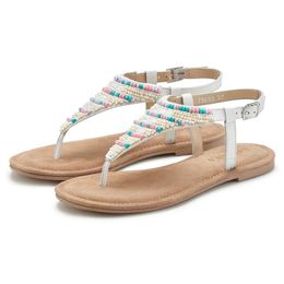 Lascana Damen Lascana Sandale &raquo;Zehentrenner, Pantolette, Sandalette, Sommerschuh&laquo; mit Schmucksteinchen und Lederanteil wei&szlig; 36