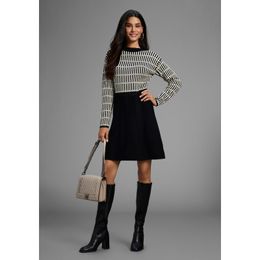 Laura Scott Damen Strickkleid mit grafischem Strickmuster - NEUE KOLLEKTION schwarz 46, N-Gr