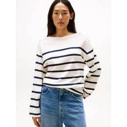 Tommy Hilfiger Damen Langarmshirt &raquo;LWK GOLD BUTTON BOAT-NK LS TEE&laquo; mit goldfarbenen Knopf beige XS (34)