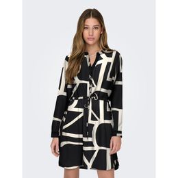 Only Damen Only Druckkleid &raquo;ONLCORY LIFE L/S V-NECK TUNIC WVN NOOS&laquo; Sommerkleid mit Tailleng&uuml;rtel schwarz S, N-Gr