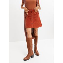 bonprix Damen bonprix Cordrock &raquo;Stretch-Cordrock mit Knopfleiste&laquo; aus Baumwolle und Elasthan, A-Linie, mit Knopfleiste braun 44
