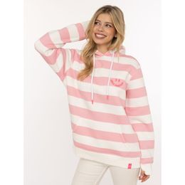 Zwillingsherz Damen Hoodie &raquo;"Streifen Smile Everyday"&laquo;, Blockstreifen, pinke Stickerei, K&auml;ngurutasche, Kapuze rosa L/XL