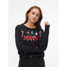 V&eacute;ro Moda Vero Moda Damen Weihnachtspullover &raquo;VMGLITTER LS O-NECK XMAS BOX&laquo; schwarz S