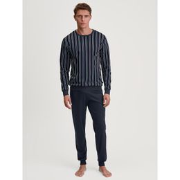 Calida Herren Calida Schlafanzug &raquo;Relax Streamline 4&laquo; 2 tlg. gestreift, Langarm, basic, Rundhalsausschnitt, Baumwolle blau XL (56)
