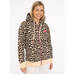 Zwillingsherz Damen Kapuzensweatjacke &raquo;"Leo AOP"&laquo; Langarm, Fronttaschen, Rei&szlig;verschluss, Animal-Muster, modisch beige L/XL