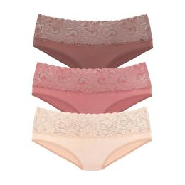 Vivance Damen Slip 3er-Pack, aus elastischer Baumwolle mit floraler Spitze bunt 40/42