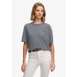 Superdry Damen T-Shirt &raquo;STUDIOS CREW TEE&laquo; mit Markenlabel, aus Baumwollmischung, Relaxed Fit, Kurzarm schwarz-wei&szlig; L