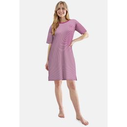 Tom Tailor Damen Tom Tailor Nachthemd gestreift, knielang, Halbarm, Rundhalsausschnitt, Baumwollmix rosa 36, N-Gr