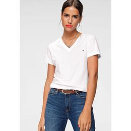 Tommy Hilfiger Damen T-Shirt &raquo;HERITAGE V-NK TEE&laquo; mit Logo-Flag auf der Brust wei&szlig; XL (42)