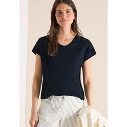 Cecil Damen T-Shirt mit elastischem Bund blau M (40)