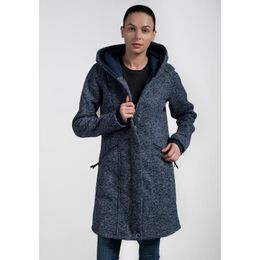 Polarino Damen Strickmantel mit 2-Wege-Rei&szlig;verschluss, aus Strickfleece, in melierter Tweedoptik blau 46