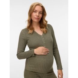 MAMALICIOUS Damen V-Shirt &raquo;MLFELIZIA LIA LS JRS TOP 2F NOOS&laquo; in Rippenoptik gr&uuml;n L