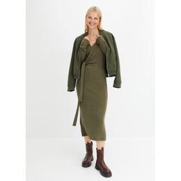 bonprix Damen bonprix Strickkleid &raquo;Midi-Strickkleid&laquo; mit modernem Wickel-Design, aus Polyacryl und Polyester gr&uuml;n 48/50 (XL), N-Gr