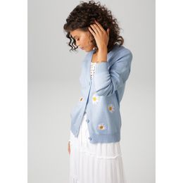 Aniston Casual Damen Aniston CASUAL Strickjacke mit aufgestickten Margeriten verziert bunt 44