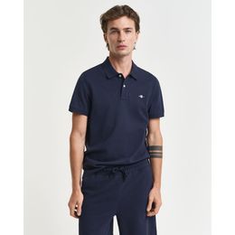 Gant Herren Poloshirt &raquo;REG SHIELD SS PIQUE POLO&laquo; mit Logo und Flachstrickkragen 100% Baumwolle Pique blau XXL