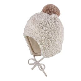 MaxiMo Jungen MaxiMo Strickm&uuml;tze hoher Wollanteil, gef&uuml;ttert, Bommel, zum Binden beige 45