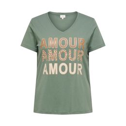 Only Carmakoma Damen Only CARMAKOMA T-Shirt &raquo;CARMAE LIFE S/S V-NECK REG TEE JRS&laquo; gr&uuml;n M