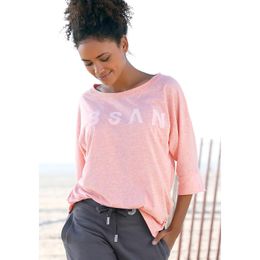 ELBSAND Damen 3/4-Arm-Shirt &raquo;Iduna&laquo; in Melange-Optik mit Logodruck vorne, Baumwoll-Mix, lockere Passform orange XL (42)