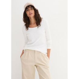 bonprix Damen bonprix Langarmshirt leicht taillierte Passform, Rundhalsausschnitt, aus reiner Baumwolle wei&szlig; 56/58 (XXXL)
