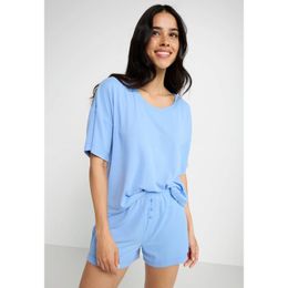 Lscn By Lascana Damen LSCN by LASCANA Shorty Set, 2 tlg. mit Zierknopfleiste an der Hose blau 32/34