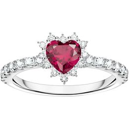 Thomas Sabo Damen Thomas Sabo Fingerring &raquo;Romance Herz-Ring&laquo; mit Zirkonia (synth.), Rubin bunt 58, Silber 925 (recycelt)