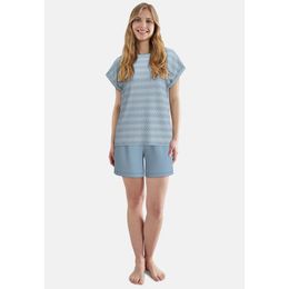 Tom Tailor Damen Tom Tailor Shorty Kurzarm, Rundhalsausschnitt, gestreift, Baumwollmix blau 40
