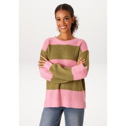 Aniston Casual Damen Aniston CASUAL Strickpullover im Colorblocking mit breiten Streifen 36