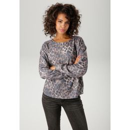 Aniston Casual Damen Aniston CASUAL Sweatshirt, mit trendigem Leo-Druck - jedes Teil ein Unikat grau 34