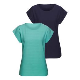 Vivance Damen Kurzarmshirt &raquo;mit modischer Streifenstruktur&laquo; 2er-Pack, mit modischer Streifenstruktur aus reiner Baumwolle blau 36/38