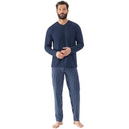 Mey Herren Schlafanzug &raquo;Straight&laquo; 2 tlg. Langarm-Shirt mit Brusttasche blau L