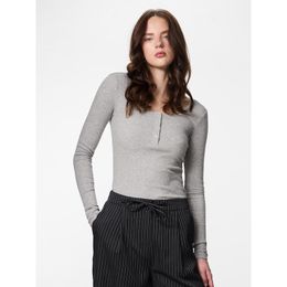 Pieces Damen Pieces Langarmshirt &raquo;PCKITTE LS TOP NOOS BC&laquo; Baumwollmischung, slim fit grau S