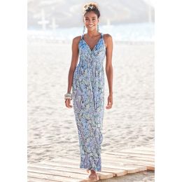 Lascana Damen Lascana Maxikleid &raquo;mit verstellbarem Ausschnitt und gesmokter Taille, Jerseykleid&laquo; Ohne Taschen Sommerkleid, Strandkleid, Viskosekleid, 