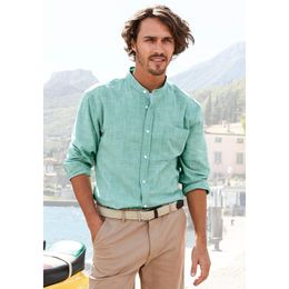 H.I.S. H.I.S Herren Langarmhemd Regular Fit, Stehkragenhemd mit Brusttasche, reine Baumwolle gr&uuml;n L (41/42), N-Gr