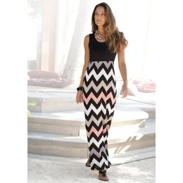 Lascana Damen Lascana Maxikleid &raquo;mit Zick-zack-Druck, figurbetont&laquo; Ohne Taschen langes Sommerkleid, leichtes Strandkleid, Jerseykleid, Tr&auml;gerkleid 