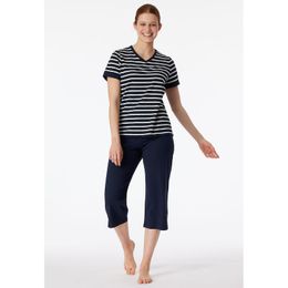 Schiesser Damen Schlafanzug &raquo;Casual Essentials&laquo; 2tlg., mit modisch umgeschlagenen &Auml;rmeln blau 48