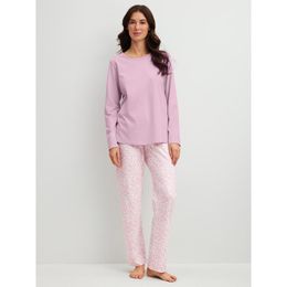 Calida Damen Calida Schlafanzug &raquo;Blooming Nights&laquo; 2 Streifen-Design, Single Jersey Qualit&auml;t, Rundhals, Langarm, weich rosa S (40/42)