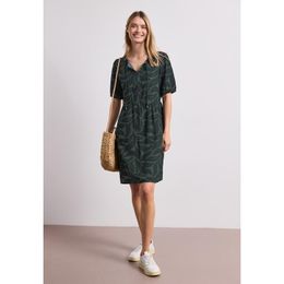 Street One Damen Street One Sommerkleid Ohne Taschen Sommerkleid mit Split Neck und Allover-Print/Bl&auml;tter-Design gr&uuml;n 44, N-Gr