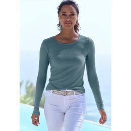 Lascana Damen Lascana Langarmshirt &raquo;in modischer Piqu&eacute;-Optik&laquo; aus weichem Waffelpiqu&eacute; Jersey, b&uuml;gelfrei blau 44/46