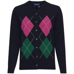 Highmoor Argyle-Cardigan Blau/Gr&uuml;n/Rosa (Gr&ouml;&szlig;e: 42)