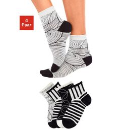 H.I.S. H.I.S Damen Kurzsocken &raquo;Damen Socken, schwarz wei&szlig; gemustert, kurze Form&laquo; Packung, 4 Stk. tlg. in unterschiedlichen Designs schwarz-wei&szlig; 35-38