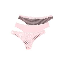 Lascana Damen Lascana String 3er-Pack, aus elastischer Baumwolle mit zarter Spitze rosa 32/34