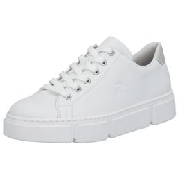 Rieker Damen Plateausneaker in monochromer Optik, Freizeitschuh, Halbschuh, Schn&uuml;rschuh wei&szlig; 41