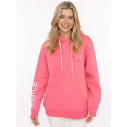 Zwillingsherz Damen Hoodie &raquo;"SMILE & LAUGH"&laquo;, Print am Arm und Brust, Kapuze mit bedruckter Kordel, K&auml;ngurutasche pink L/XL
