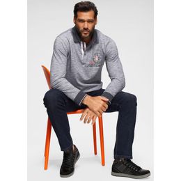 MAN'S WORLD Man's World Herren Langarm-Poloshirt Langarm, melierte Optik, Polokragen, aus Baumwolle blau XL (56/58)