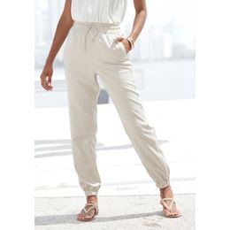 Lascana Damen Lascana Schlupfhose &raquo;aus sommerlicher Webware in lockerer Passform&laquo; aus Webware, leichte Stoffhose mit Taschen, Sommerhose beige 42, N-