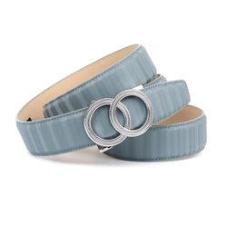 Anthoni Crown Damen Lederg&uuml;rtel Silberfarbige Schnalle im Doppelring Design, bombiert, helle R&uuml;ckseite blau 100
