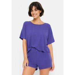 Lscn By Lascana Damen LSCN by LASCANA Shorty Set, 2 mit Zierknopfleiste an der Hose lila 48/50