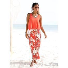 s.Oliver Damen s.Oliver Maxikleid &raquo;im Lagen-Look mit Blumenprint&laquo; lockeres Sommerkleid, Strandkleid, Blumenkleid, Jerseykleid orange 40, N-Gr